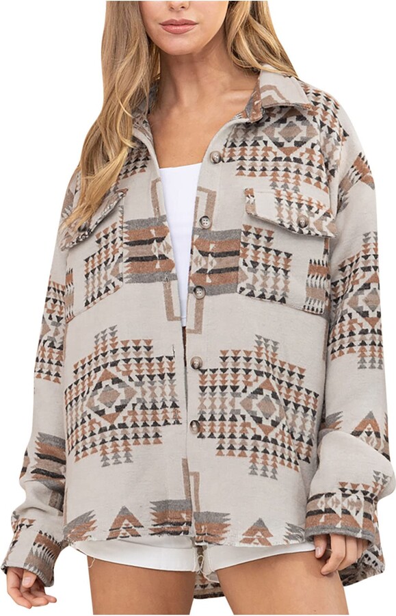 TURWXGSO Aztec Jacket Women Button Down Shackets - ShopStyle