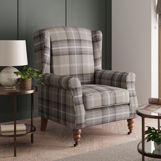 Dunelm Oswald Grande Check Wingback Armchair Grey and White - ShopStyle