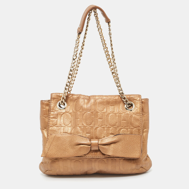 CH Carolina Herrera Bronze Monogram Embossed Leather Audrey Shoulder ...