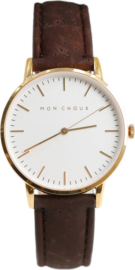 MON CHOUX - Classic White Gold Watch In Brown Cork Leather - ShopStyle