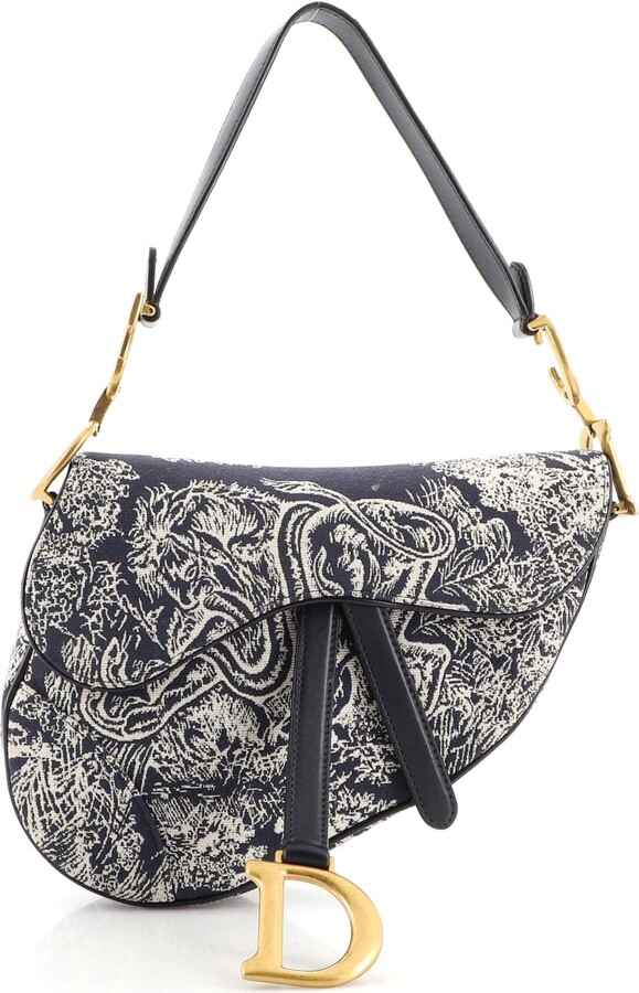 Christian Dior Toile De Jouy Saddle Bag Embroidered Canvas Medium ...