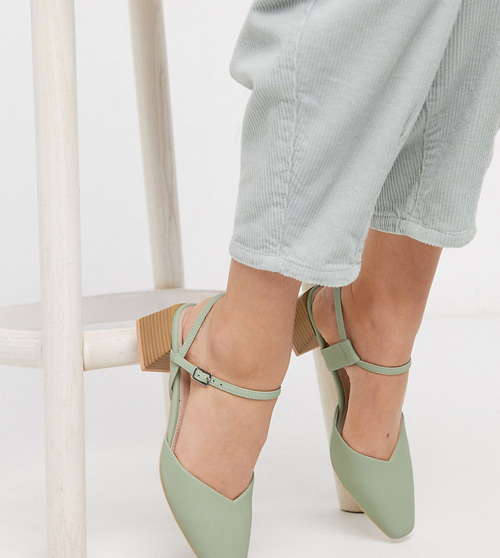 Raid Exclusive Demi mid heel shoes with square toe in sage green croc ...
