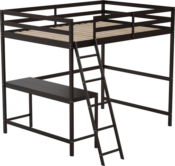 Emma and Oliver Full Wood Loft Bed Frame with Protective Guardrails and ...