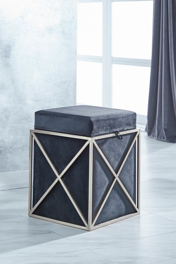 Willow Row Silver Metal & Gray Velvet Cube Storage Stool - ShopStyle ...