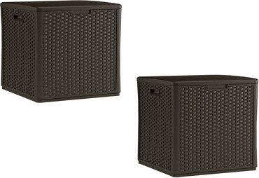 Suncast 60 Gallon Resin Wicker Design Cube Shape Storage Deck Box, Java ...