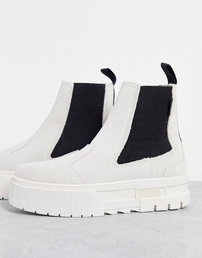 Puma Mayze platform chelsea boot in off white - ShopStyle