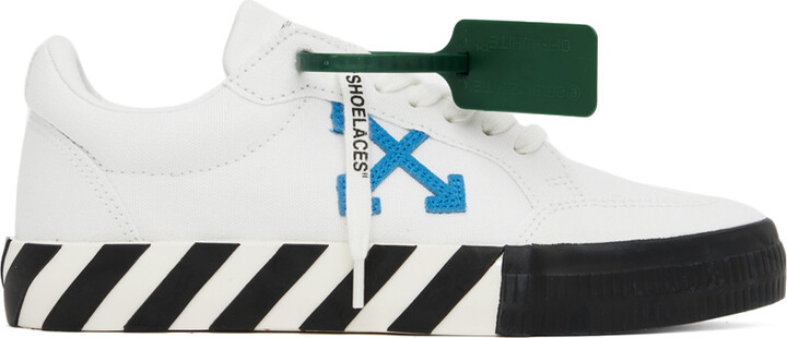 Off-White White & Blue Low Vulcanized Sneakers - ShopStyle