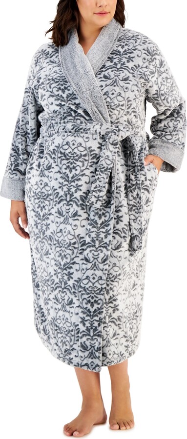 Charter Club Plus Size Plush Floral Scroll Wrap Robe, Created for Macy ...