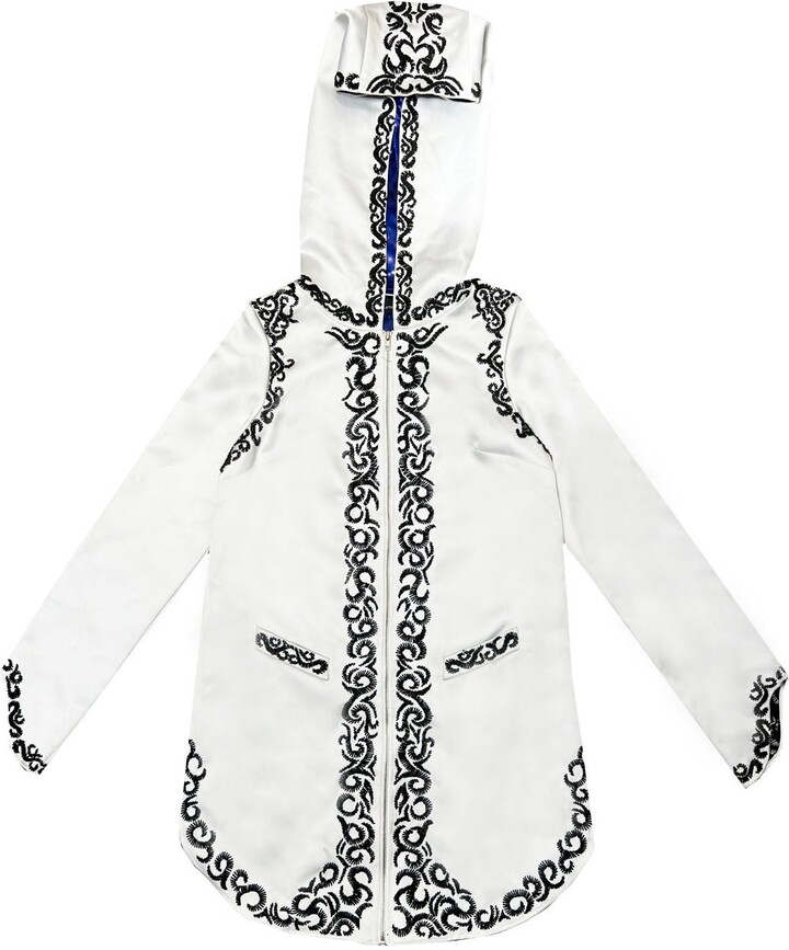 Quillattire Embellished White Hood Long Jacket With Star Lining - ShopStyle