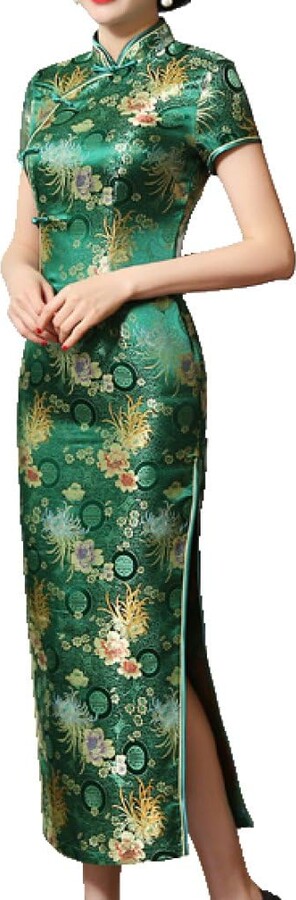 CAEITLRSO Green Women Chinese Cheongsam Flowers Design Lady Cheongsam ...