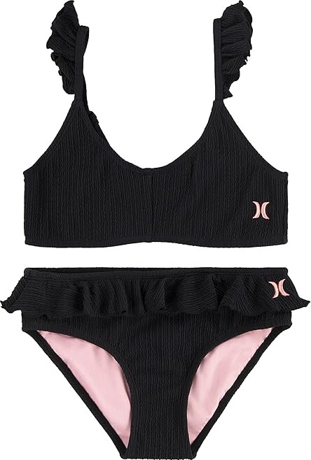Hurley Two-Piece Ruffle Bikini Swim Set (Big Kids) (Black) Girl's ...