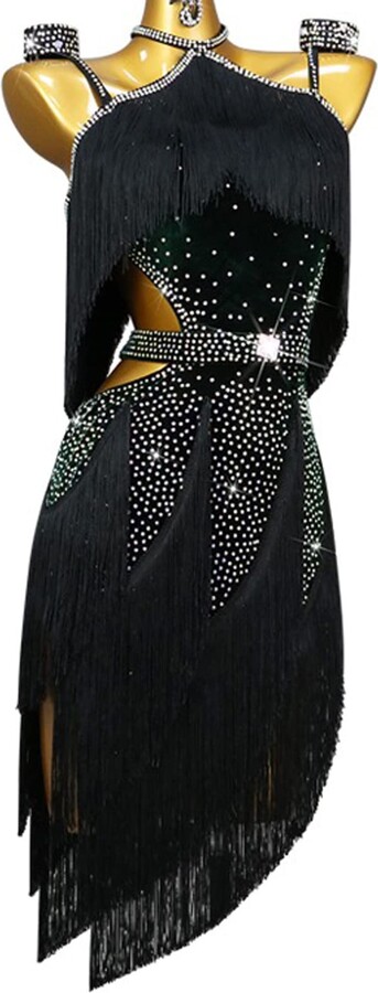 YDHTIZ Velvet Latin Dance Dresses Fringe Ballroom Dance Dress Backless ...