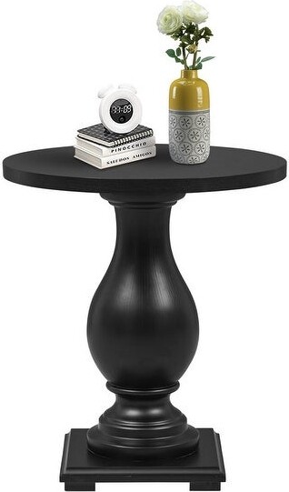 Mieres Wooden Side End Table with MDF Top and Black Oak Veneer, Classic Curved Les and Solid ...