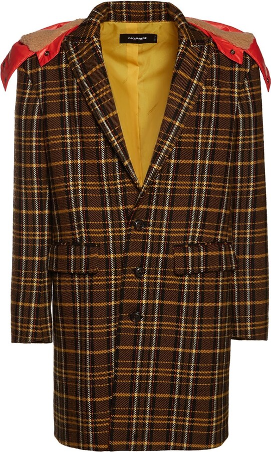 DSQUARED2 Tartan wool coat w/ hood - ShopStyle