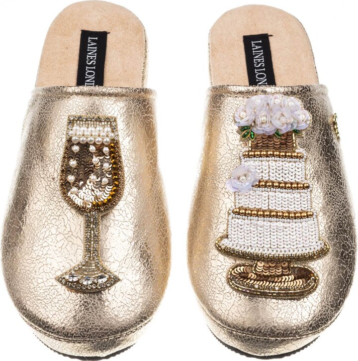 Laines London Gold Softie Slippers With Wedding Cake & Champers ...