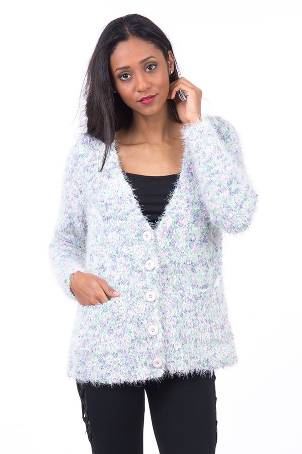 Rakuten Womens Chunky Flecked Fluffy Cardigan - Blue (Ladies) - ShopStyle
