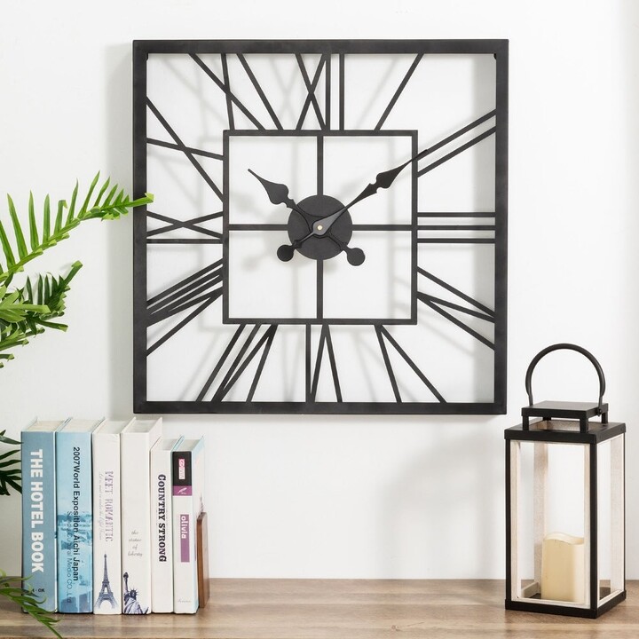 Glitzhome 23"L Modern Farmhouse Black Metal Square Wall Clock - ShopStyle