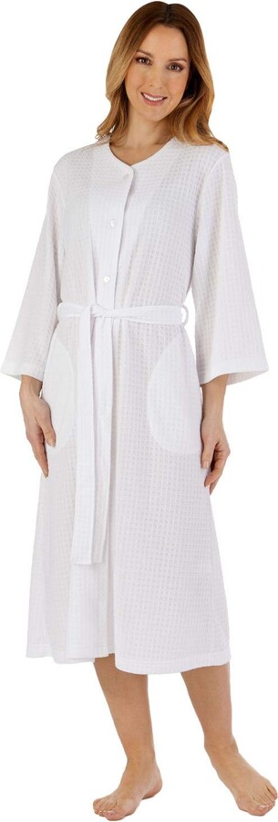 Slenderella Ladies Lightweight Waffle Button Up Robe Hotel Spa Dressing ...