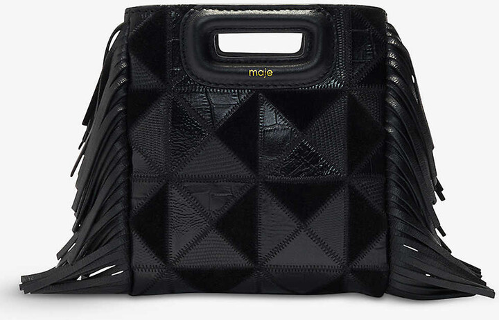 Maje Noir / Gris Mini M Patchwork Leather Top-handle bag - ShopStyle