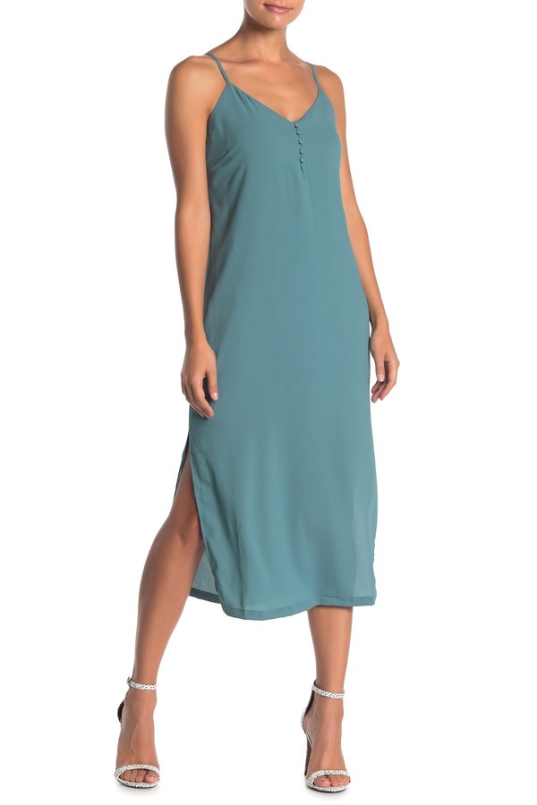 Naked Zebra Solid Button Front Slip Midi Dress - ShopStyle