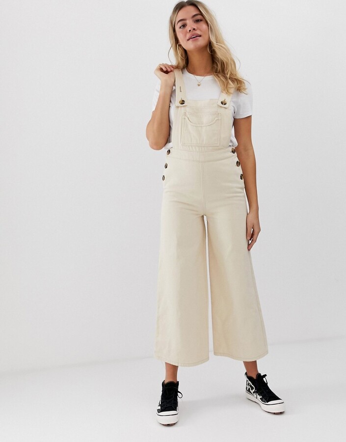 ASOS DESIGN denim overall with wideleg in stone - ShopStyle