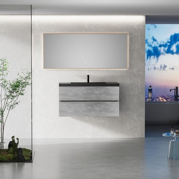 Christopher Knight Home Warner 42" Floating Bathroom Vanity with Black ...