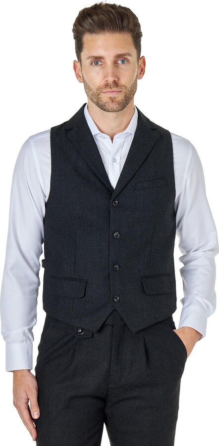 Xposed TYLER Men’s Herringbone Tweed Smart Tailored Fit Collar ...