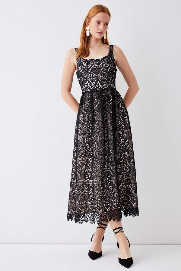 Lace Panelled Bodice Full Skirt Midi Dress - ShopStyle