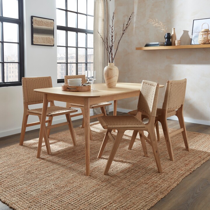 Dunelm Karla Rectangular Extendable Dining Table with 4 Cordella Natural Oak Dining Chairs ...