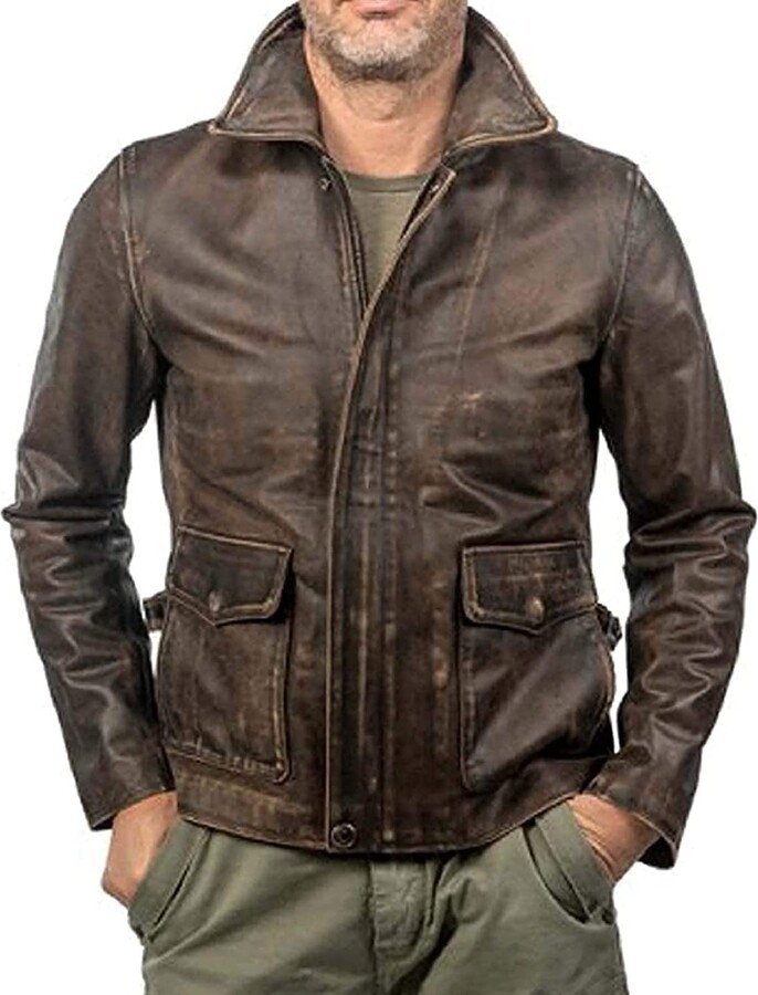 JACKETZONE Men's Western Cowboy Brown Real Leather Jacket | Indiana ...