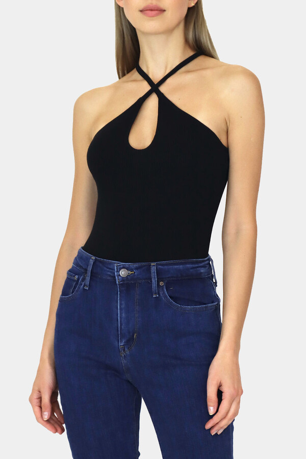 AVEC LES FILLES Ribbed Keyhole Halter Bodysuit - ShopStyle Tops