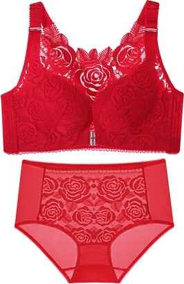 Necalisi Bra and Panties Set Front Opening Bras for Women Red Women's ...