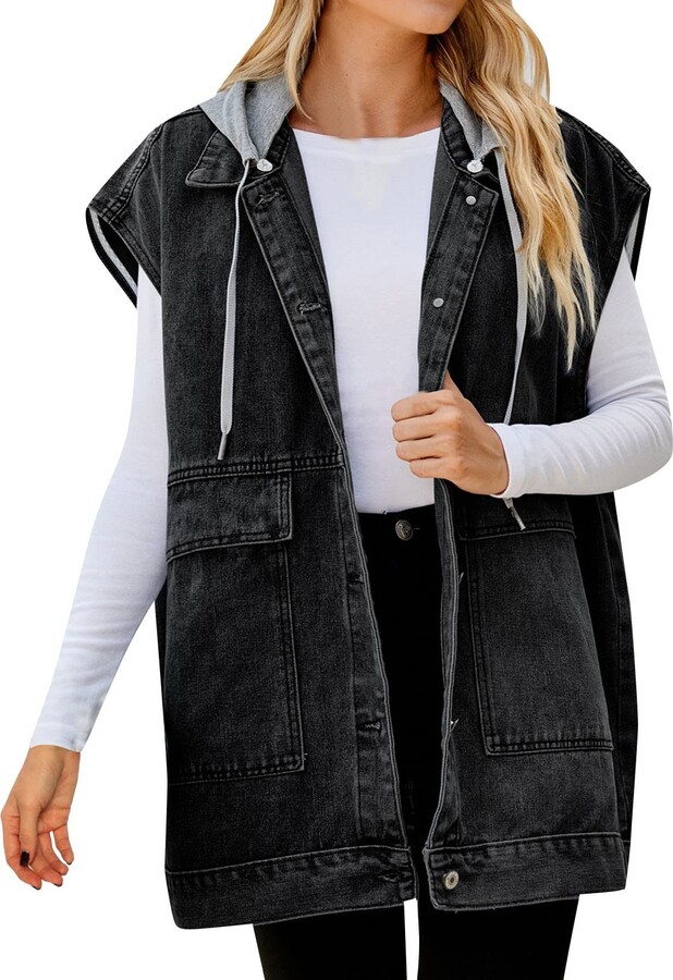 YANFJHV Women's loose blouse fashion loose denim waist coat sleeveless ...