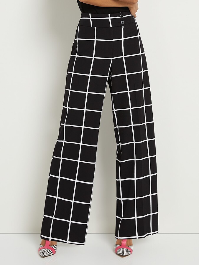 New York and Company Windowpane-Print Button-Tab Wide-Leg Pant - ShopStyle