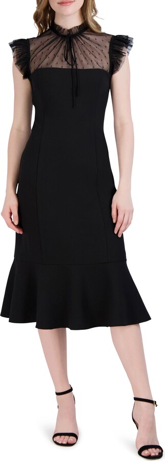 Julia Jordan Ruffle Illusion Yoke Princess Seam Fit And Flare Dress