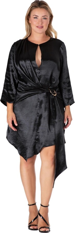 Standards & Practices Women's Plus Size Long Sleeves Black Satin Mini ...