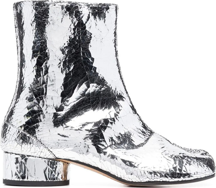Maison Margiela Cracked-Effect Metallic Ankle Boots - ShopStyle