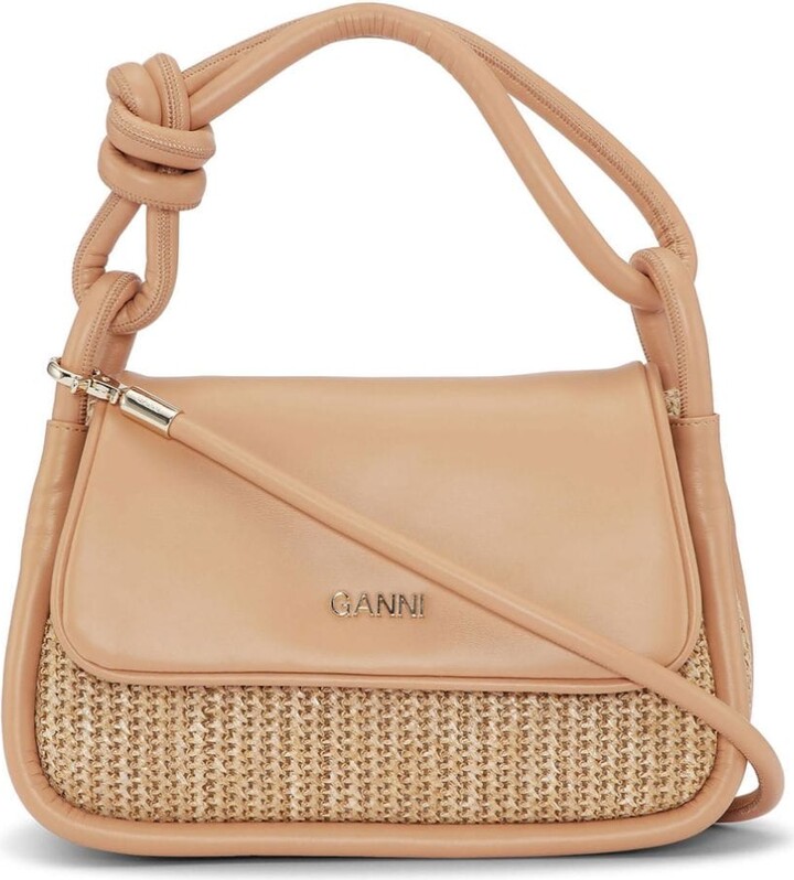 Ganni Knot Flap Over raffia bag - ShopStyle