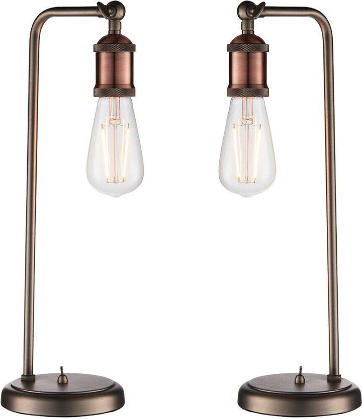 Loops 2 PACK Modern Hangman Table Lamp Aged Copper Pewter Industrial ...