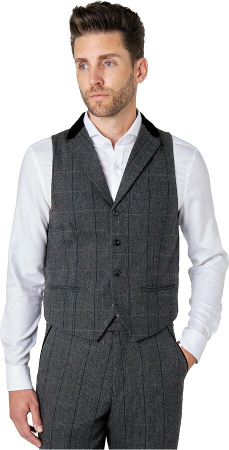 Men's Suits & Blazers XPOSED Of London Mens Tweed Check Waistcoat Retro ...