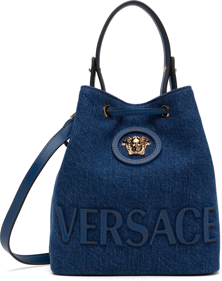 Versace Navy 'La Medusa' Denim Bucket Bag - ShopStyle