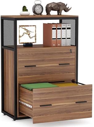 Tribesigns Lateral File Cabinet with 2 Drawers and Lock, Wood Filing Cabinet Printer Stand for ...
