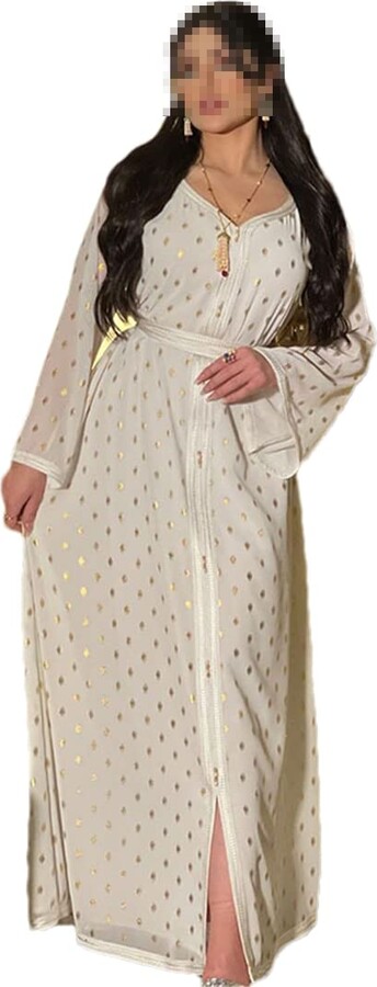 Pulcykp Muslim Sequins Dress Women Islamic Moroccan Robe Ethnic Ramadan ...