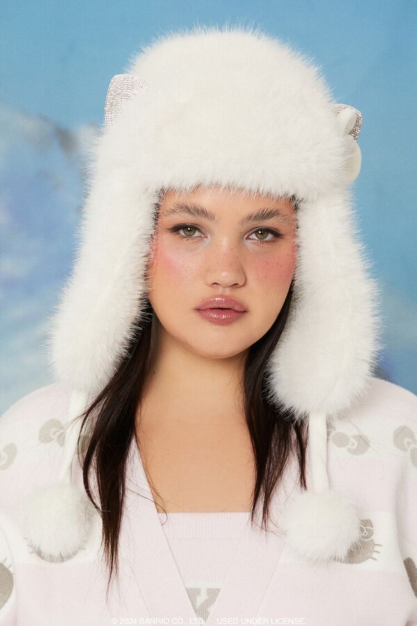 Forever 21 Hello Kitty Faux Fur Trapper Hat in White/Silver - ShopStyle