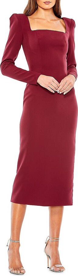 Mac Duggal Puff-Sleeve Midi-Dress - ShopStyle