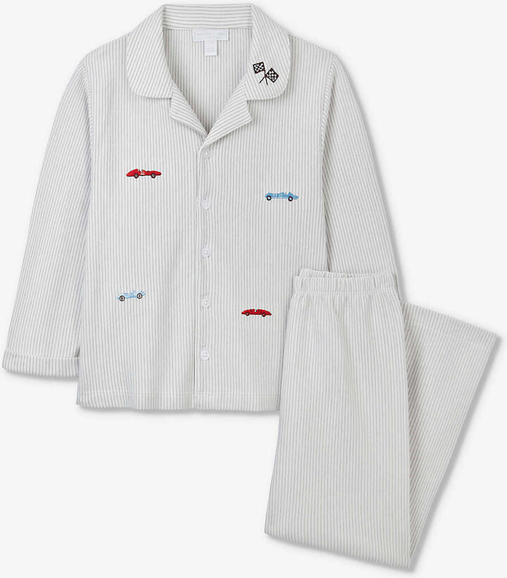 The Little White Company Boys White/grey Kids Race Car-embroidered ...