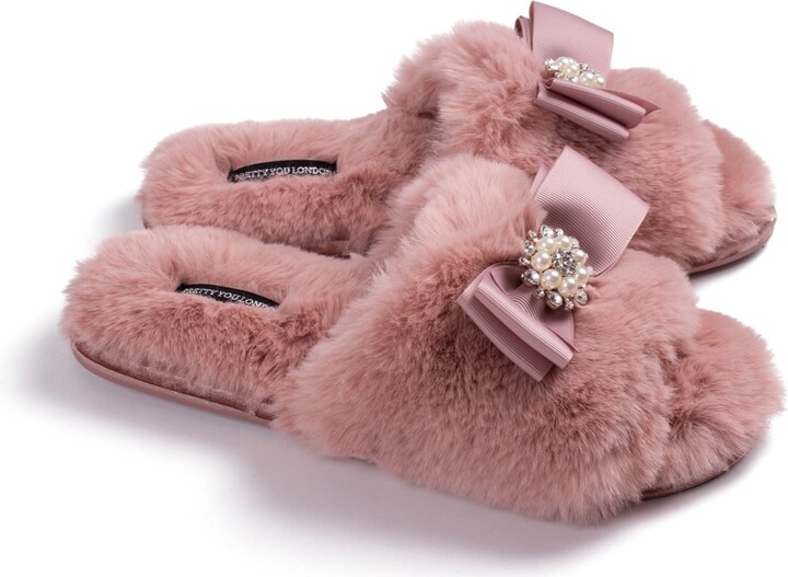 Pretty You Women's Pink / Purple Anya Slider Slipper With Diamante In ...