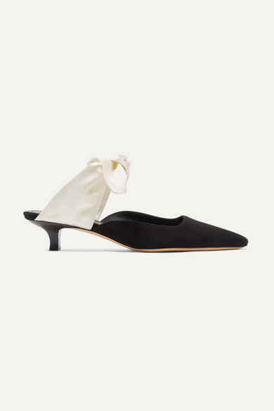 The Row Coco Suede And Satin Mules - Black - ShopStyle