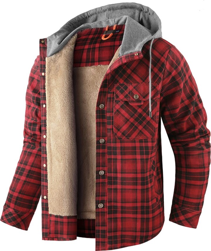 Mr.Stream Mens Fur Lined Padded Lumberjack Check Button Shirt Long ...