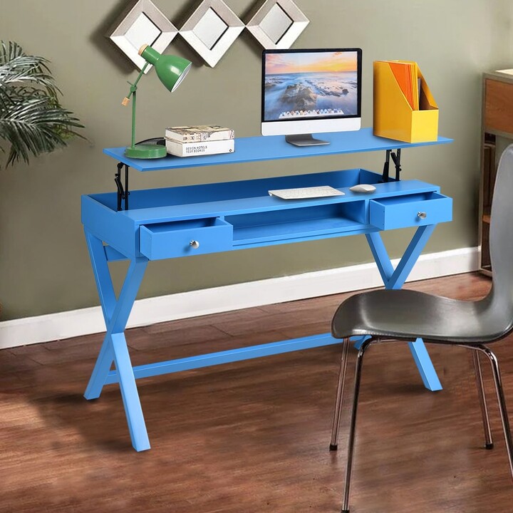 EDWINRAY Modern Corner Computer Desk with Lift Table Top and 2 Drawer ...